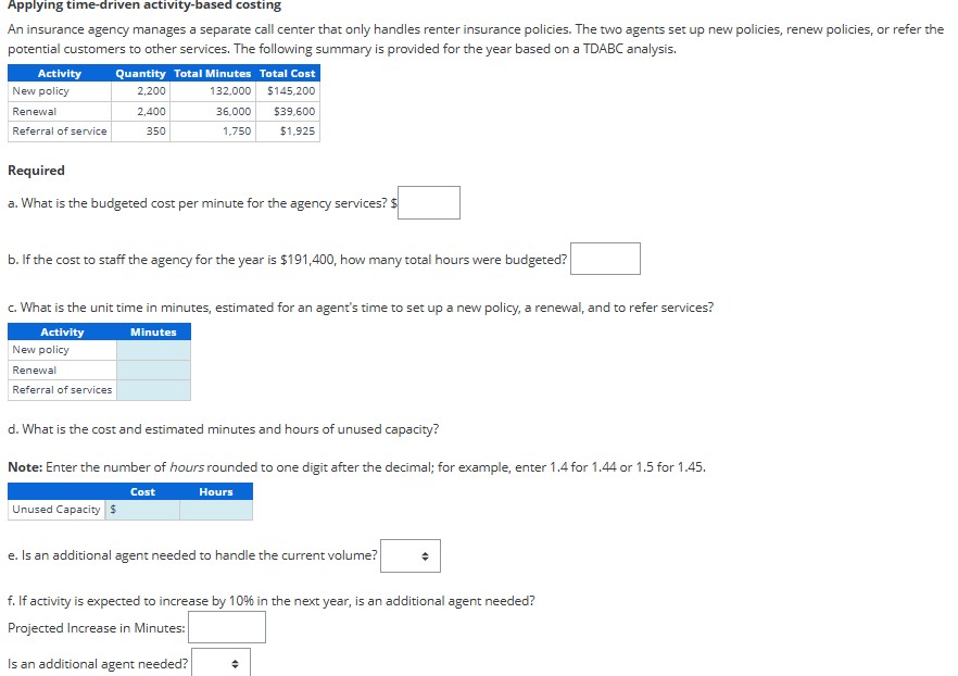 Solved Applying time-driven activity-based costing An | Chegg.com