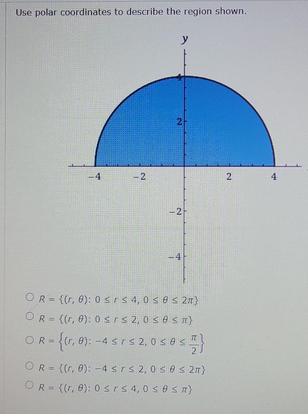 Solved Use polar coordinates to describe the region shown. | Chegg.com