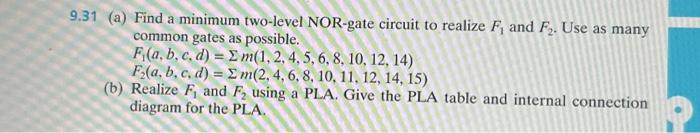 31 (a) Find a minimum two-level NOR-gate circuit to | Chegg.com