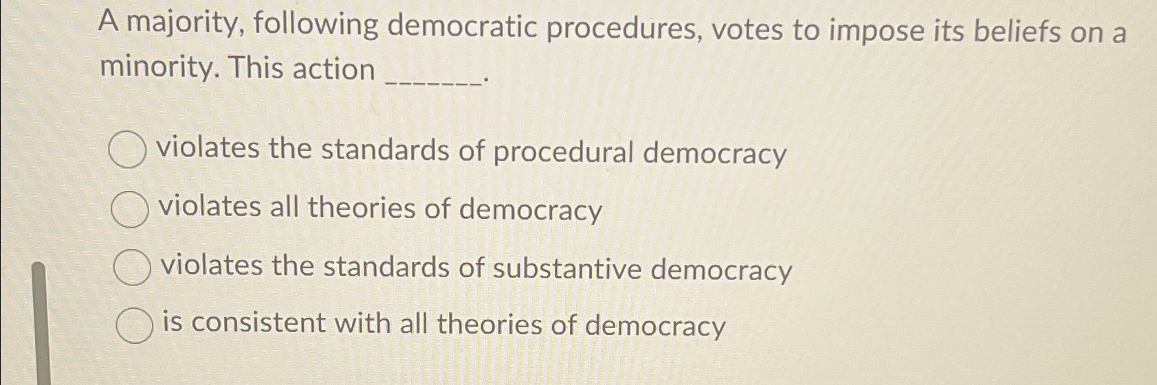 Solved A majority, following democratic procedures, votes to | Chegg.com