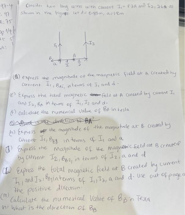 Solved Consider two long wires with current I1=8.2 A and | Chegg.com