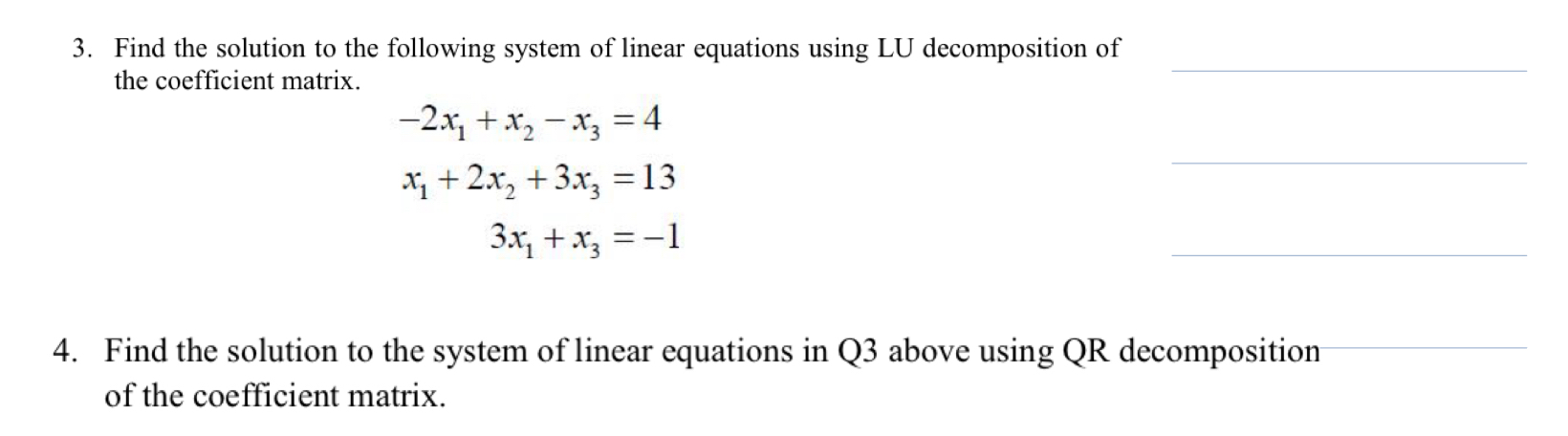 Solved Find the solution to the following system of linear | Chegg.com