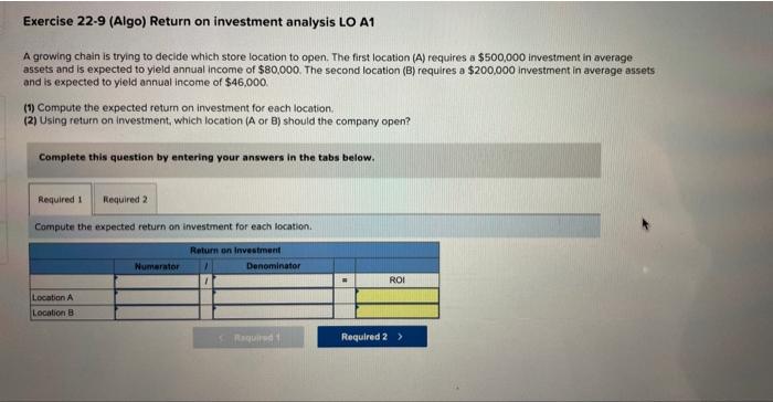 Solved Exercise 22-9 (Algo) Return on investment analysis LO | Chegg.com