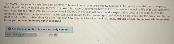 Solved The MoMi Corporation's cash flow from operations | Chegg.com