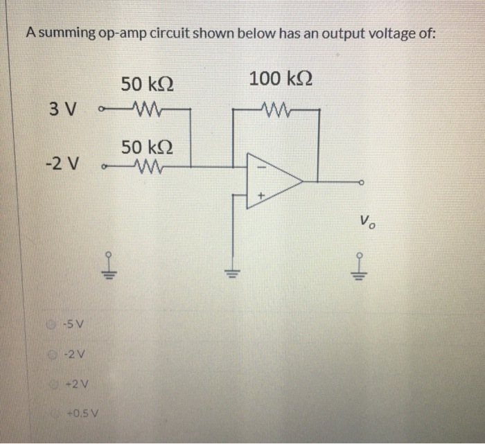 Solved A summing op-amp circuit shown below has an output | Chegg.com