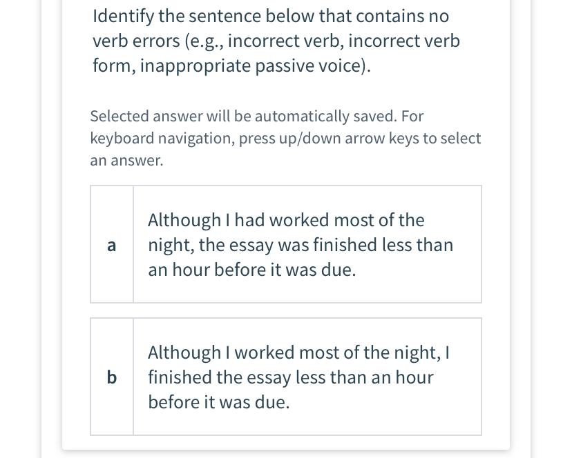 Solved Identify the sentence below that contains no verb | Chegg.com