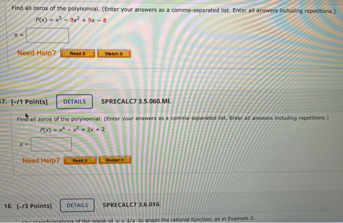 Solved Find all zeros of the polynomial. (Enter your answers | Chegg.com
