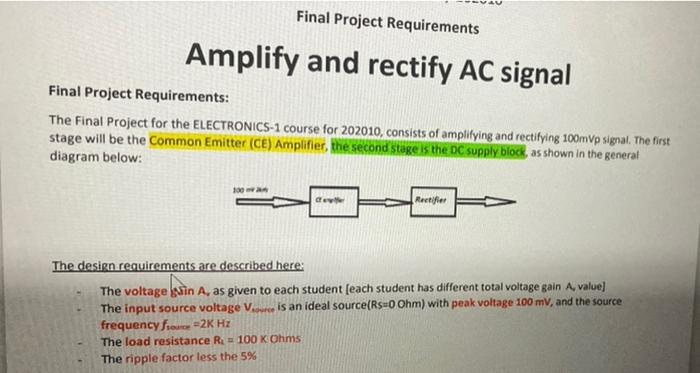 Solved Final Project Requirements Amplify and rectify AC | Chegg.com