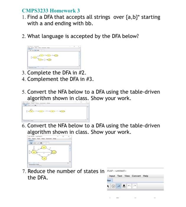 Solved CMPS3233 Homework 3 1. Find a DFA that accepts all | Chegg.com