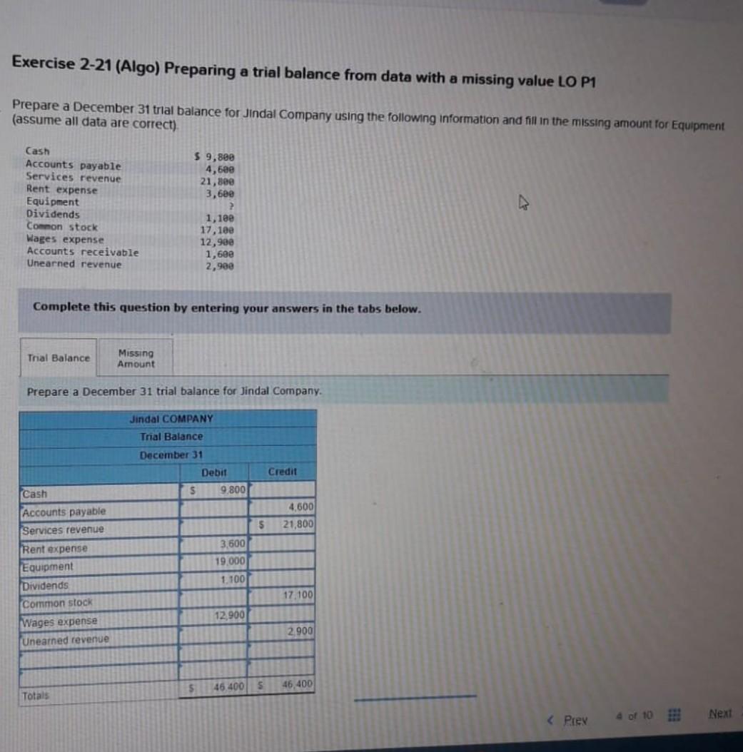 Solved Exercise 2-21 (Algo) Preparing a trial balance from | Chegg.com