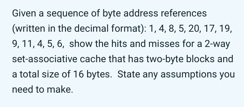 Given a sequence of byte address references(written | Chegg.com