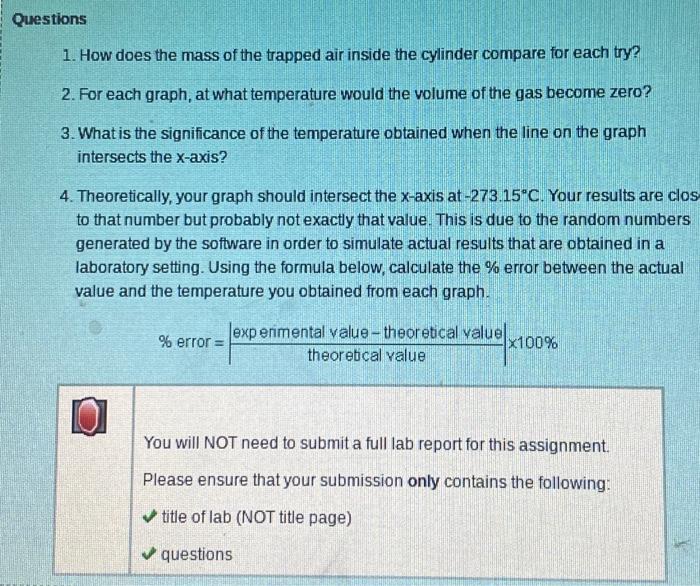Solved 1Please help me solve Charles Law Lab questions by | Chegg.com