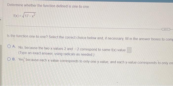 Solved Determine whether the function defined is one-to-one | Chegg.com