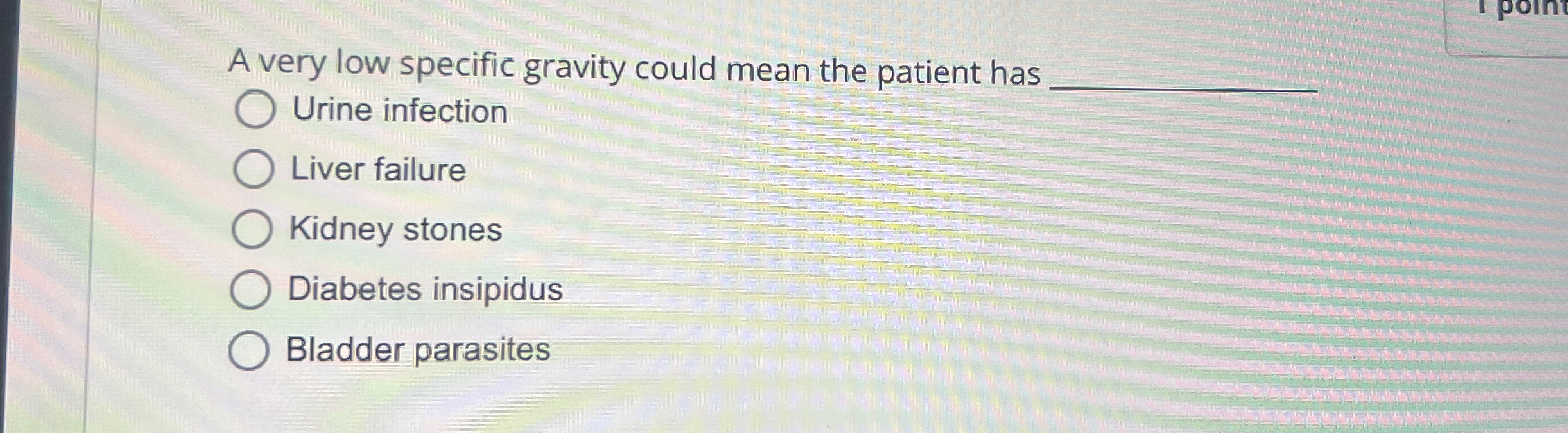Solved A very low specific gravity could mean the patient | Chegg.com