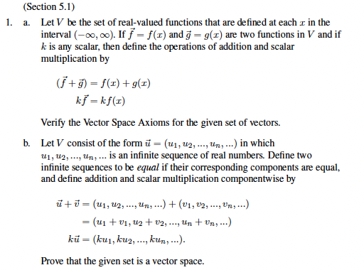 Solved (Section 5.1)a. ﻿Let V ﻿be the set of real-valued | Chegg.com