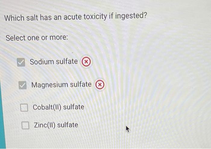 Solved Which salt has an acute toxicity if ingested? Select | Chegg.com