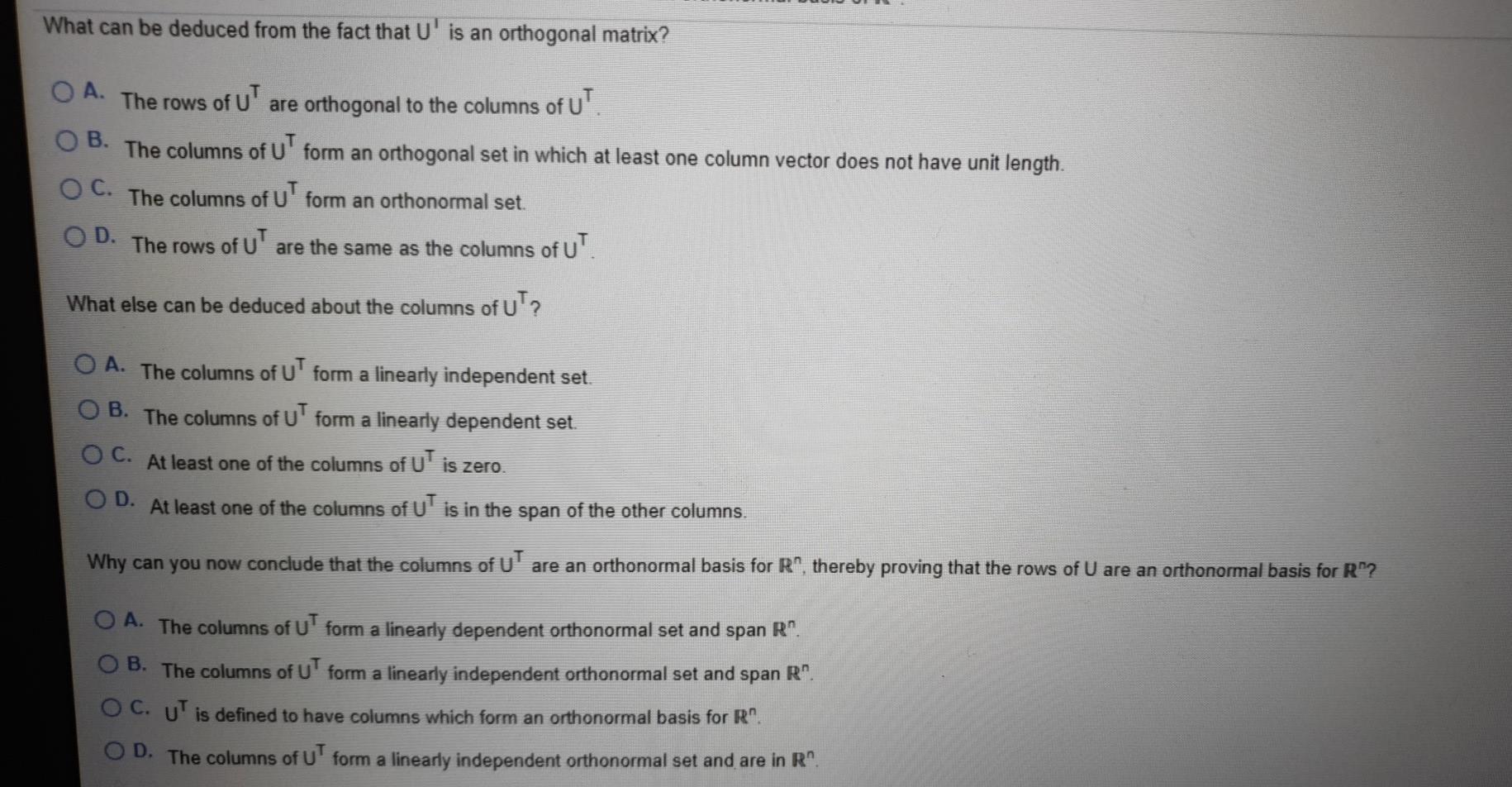 Solved Let U be an nxn orthogonal matrix. Show that the rows | Chegg.com