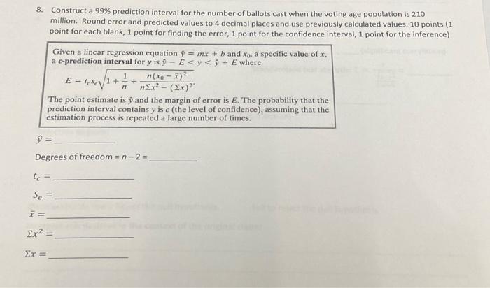 8. Construct a 99% prediction interval for the number | Chegg.com