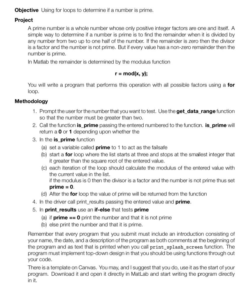 Solved Objective Using for loops to determine if a number is | Chegg.com