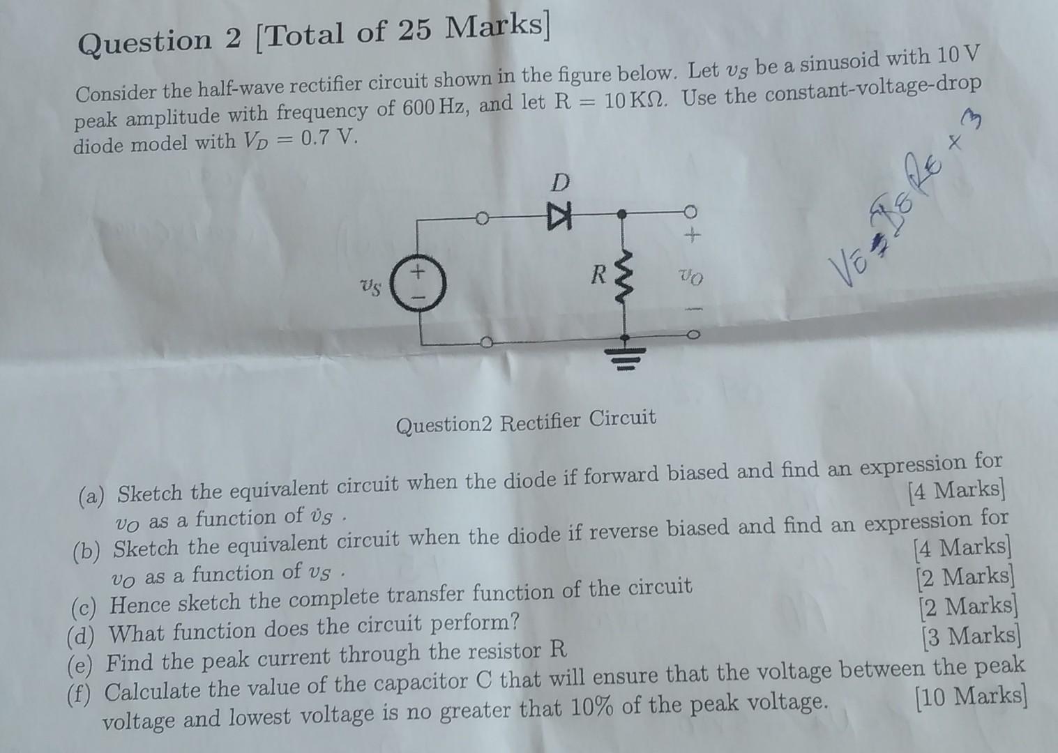 Solved Consider the half-wave rectifier circuit shown in the | Chegg.com