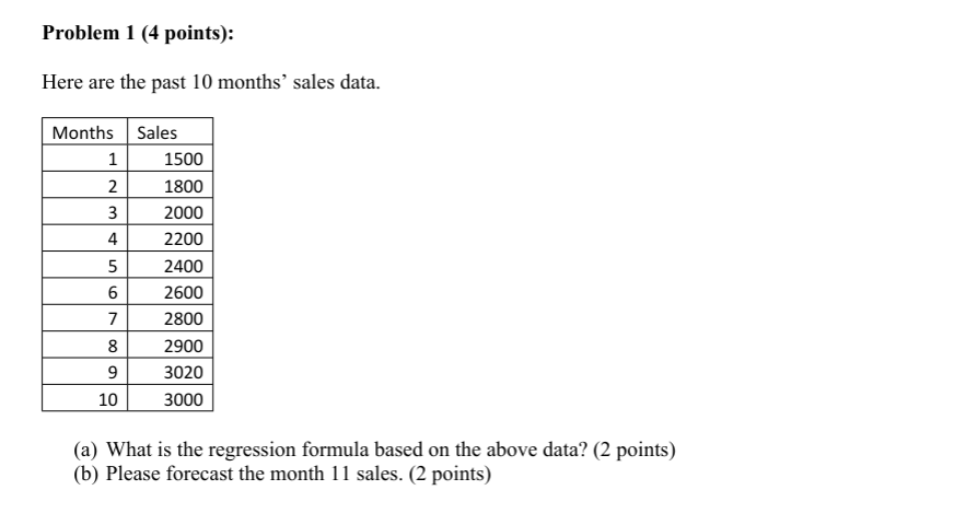 Solved Problem 1 (4 points):Here are the past 10 months' | Chegg.com Solved Problem 1 (4 points):Here are the past 10 months' | Chegg.com