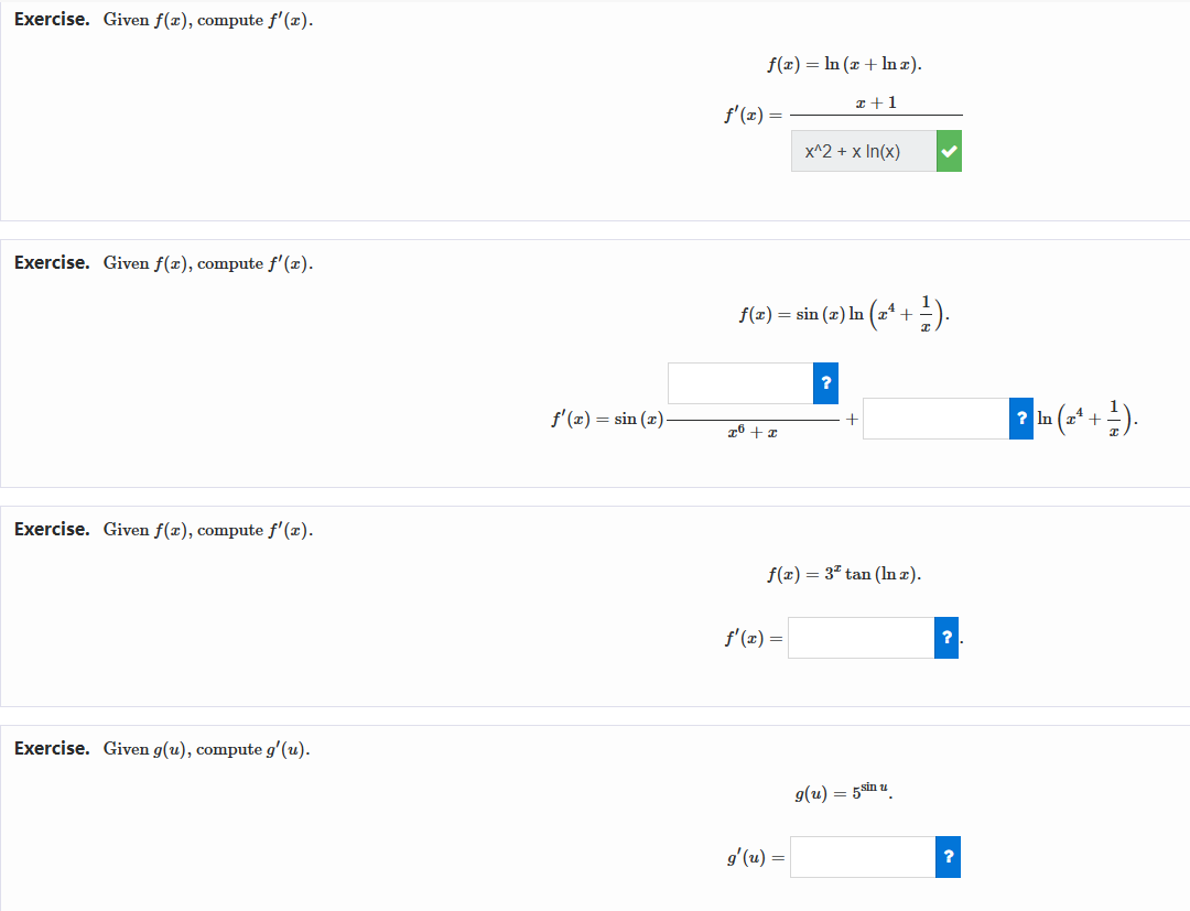 Solved Exercise. Given f(x), compute f′(x). | Chegg.com