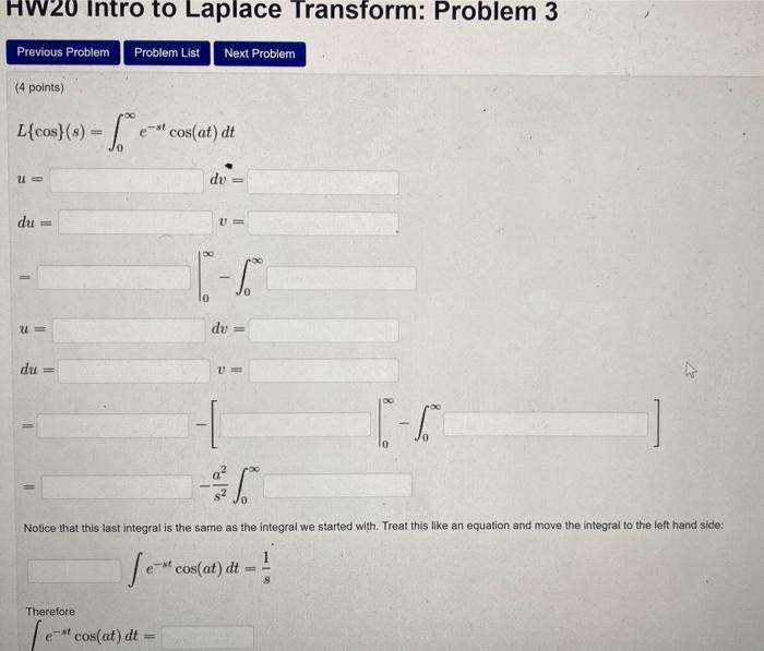 Solved HW20 Intro to Laplace Transform: Problem 2 Previous | Chegg.com