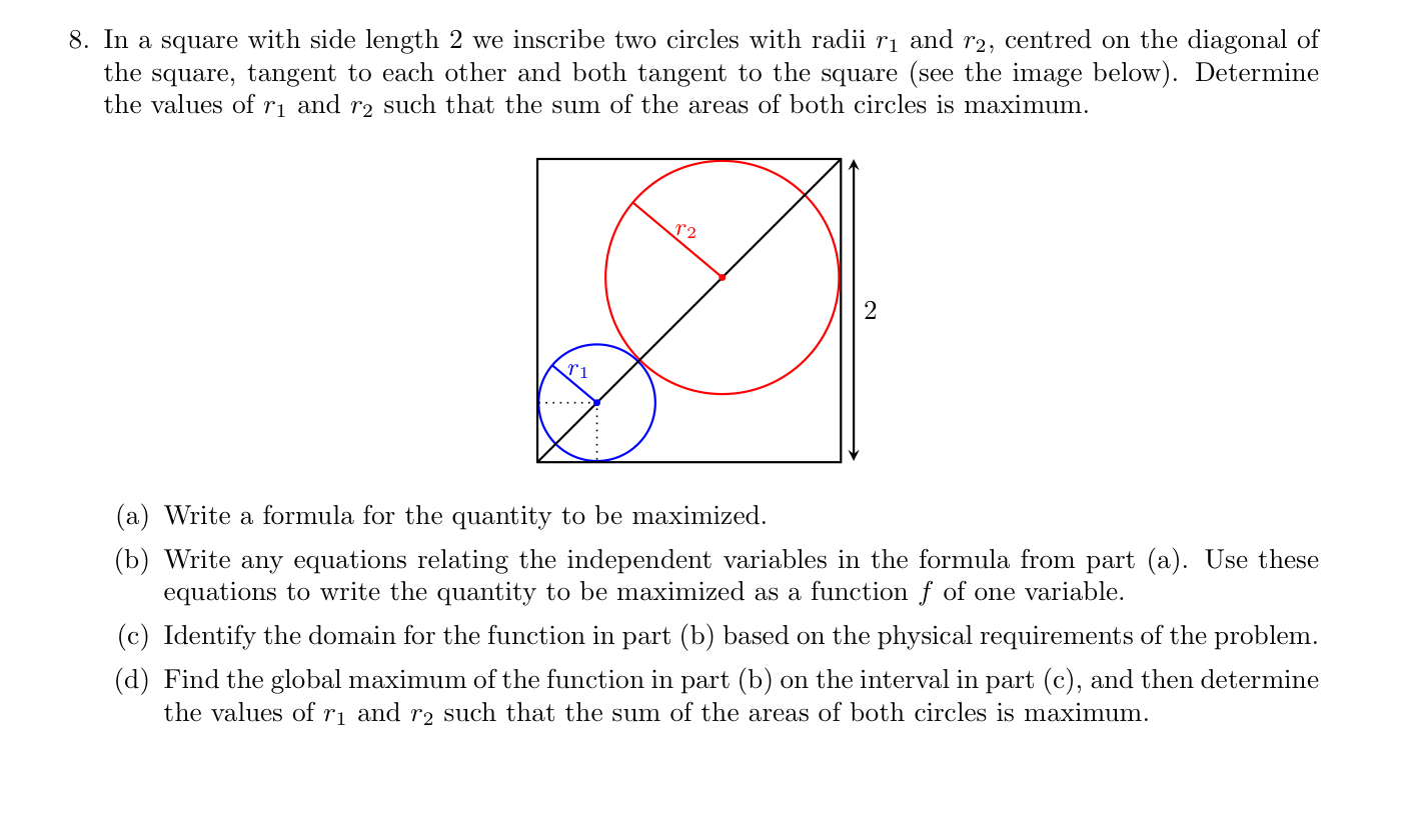 Solved In a square with side length 2 ﻿we inscribe two | Chegg.com
