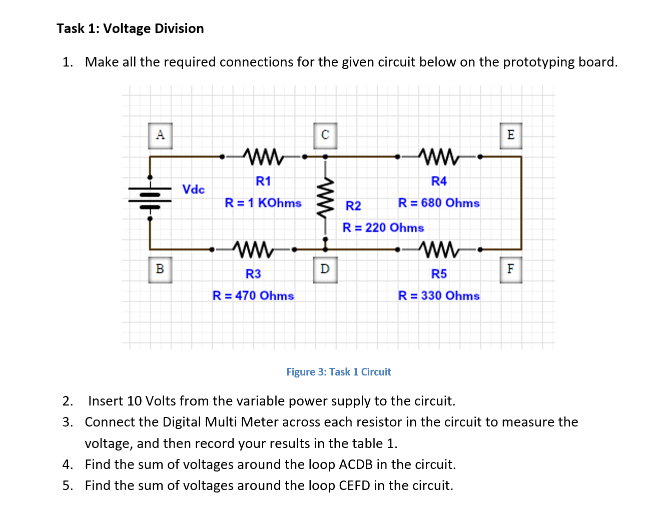 Solved Task 1: Voltage DivisionInsert 10 ﻿Volts from the | Chegg.com