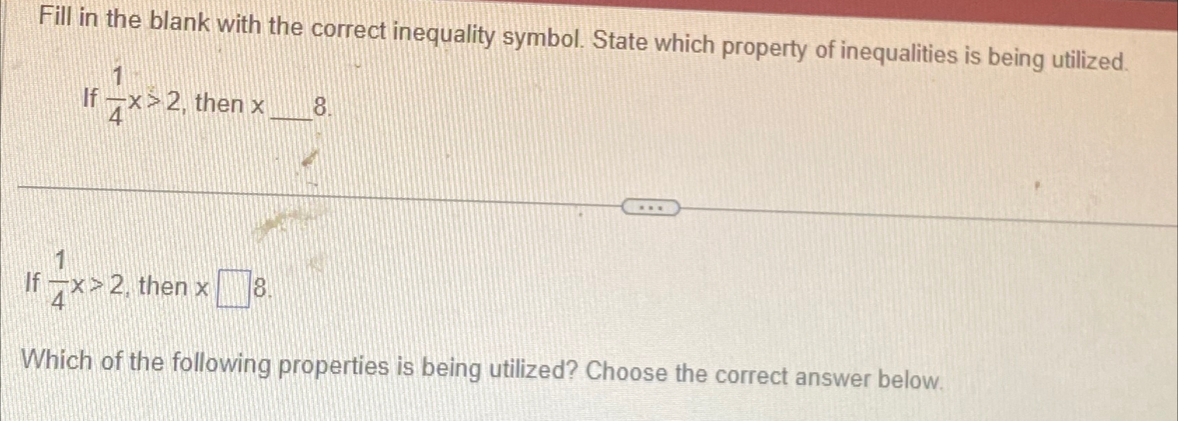 Solved Fill in the blank with the correct inequality symbol. | Chegg.com