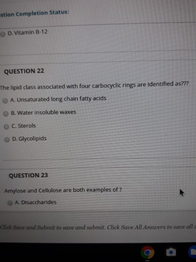 Solved -stion Completion Status: D. Vitamin B-12 QUESTION 22 | Chegg.com
