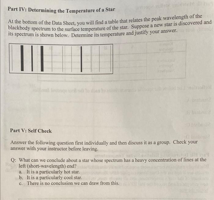 Solved Part IV: Determining the Temperature of a Star At the | Chegg.com