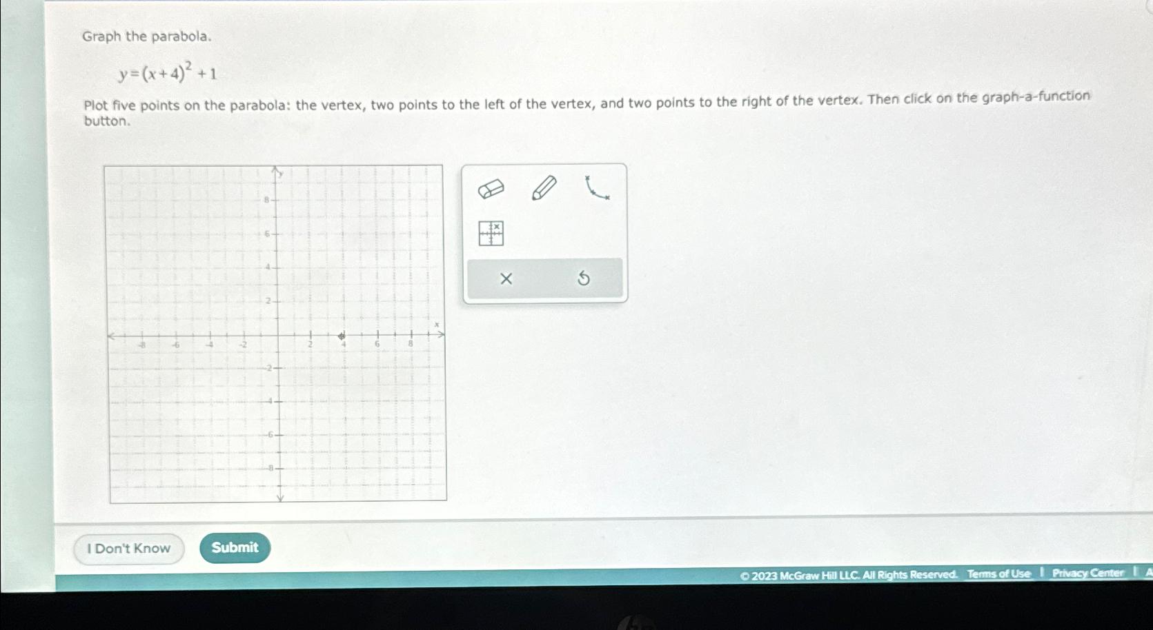 Solved Graph the parabola.y=(x+4)2+1Plot five points on the | Chegg.com