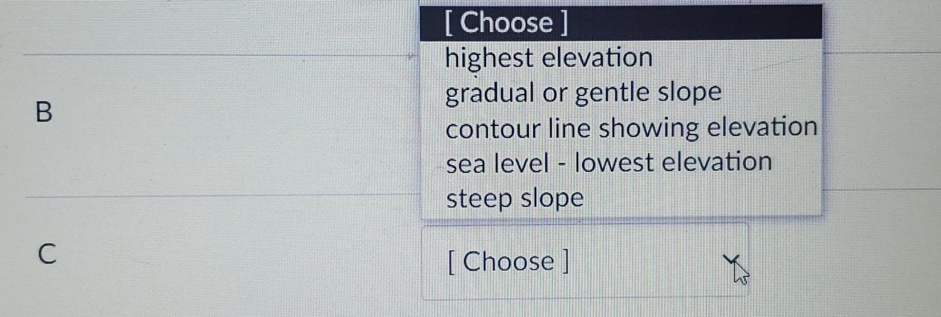 Solved [ Choose] highest elevation gradual or gentle slope | Chegg.com