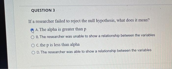 Solved If a researcher failed to reject the null hypothesis, | Chegg.com