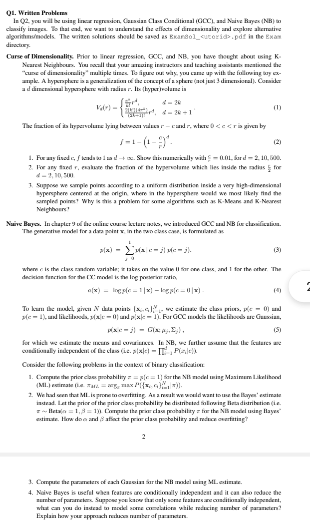 Q1. Written Problems In Q2, you will be using linear | Chegg.com