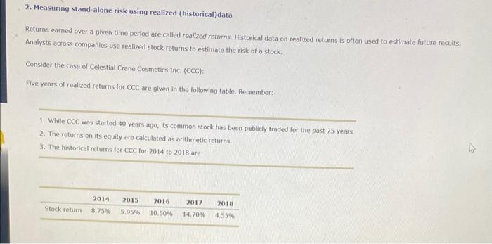 Solved 2. Measuring stand-alone risk using realized | Chegg.com