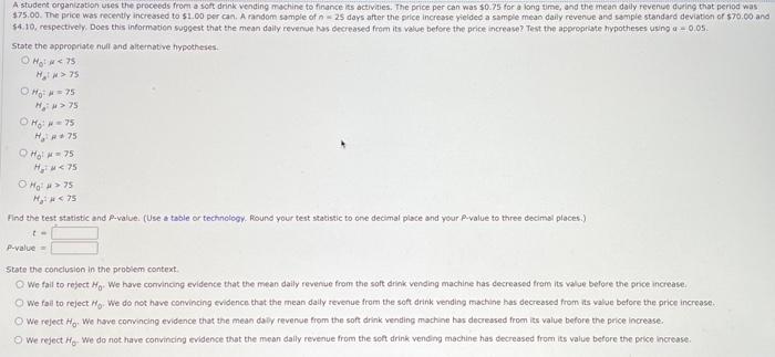 Solved State the appropriate null and alternative | Chegg.com