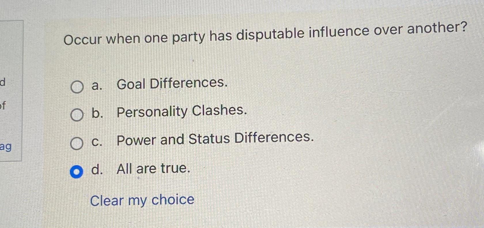 Solved Occur when one party has disputable influence over | Chegg.com