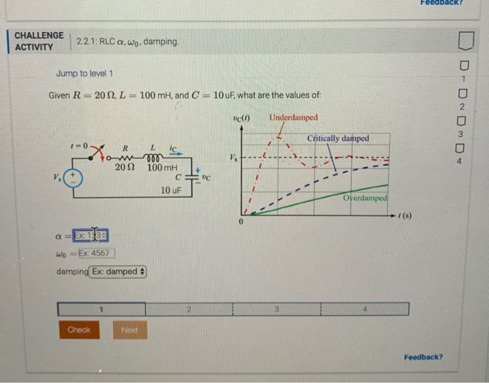 Solved Feedback? CHALLENGE ACTIVITY 22.1: RLC a.wo. damping. | Chegg.com