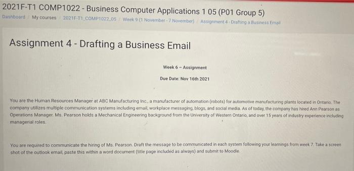 Solved 2021F-T1 COMP1022 - Business Computer Applications | Chegg.com