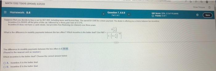 Solved MATH 1332 TD015 (5900513/21/22 Wer 24.2.36 10 P001 | Chegg.com