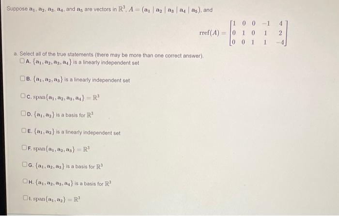 Solved uppose a1,a2,a3,a4, and a5 are vectors in | Chegg.com