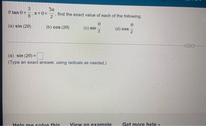 Solved 3 If tan = 8' 3r