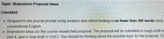Topic: Brainstorm Proposal Ideas Checklist: . Respond | Chegg.com