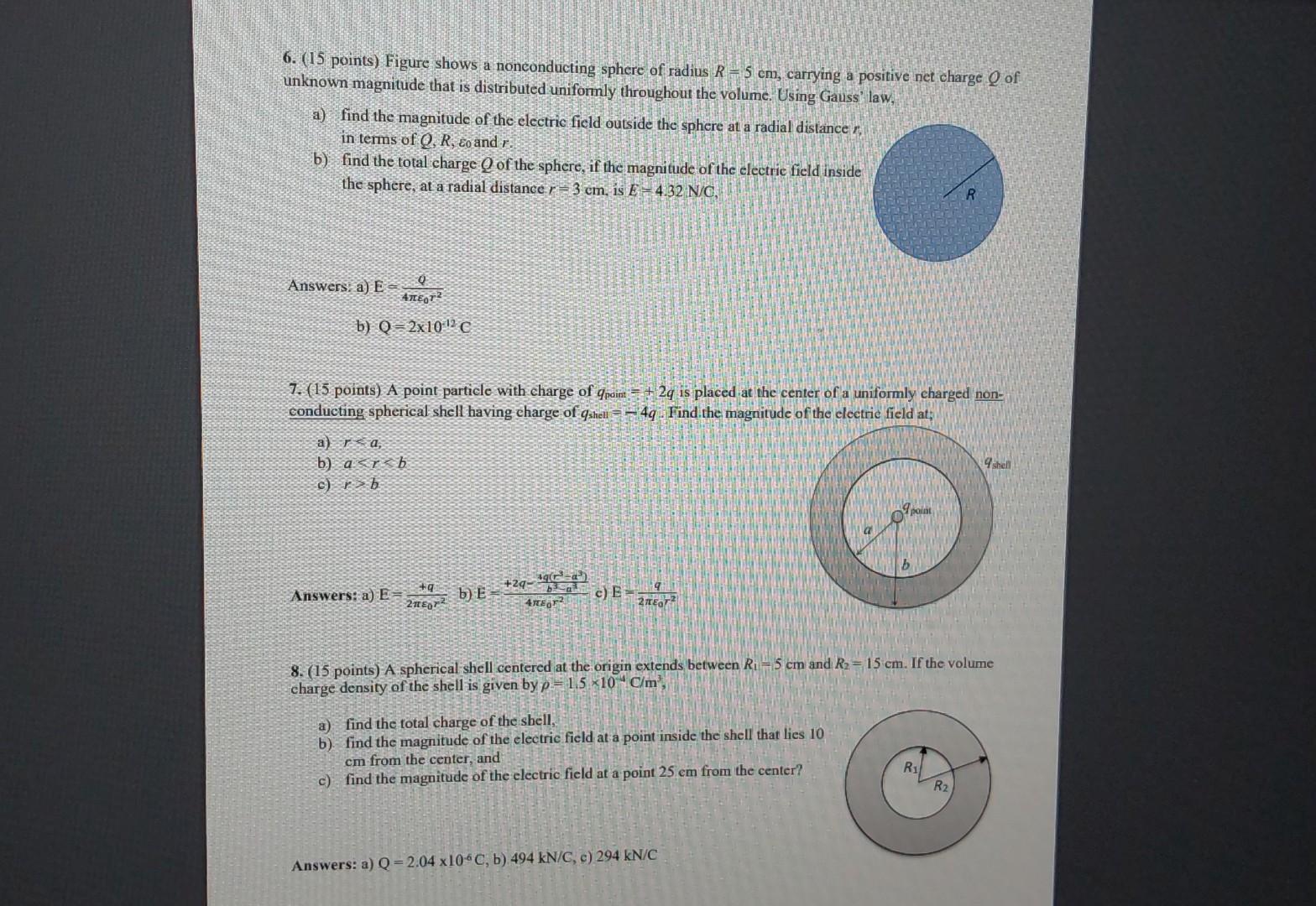 Solved 6. (15 points) Figure shows a noneonducting sphere of | Chegg.com