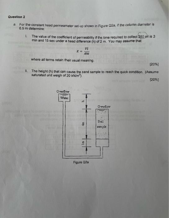 Solved Question 2 a. For the constant head permeameter | Chegg.com
