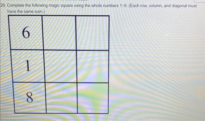 Solved 8. Complete the following magic square using the | Chegg.com