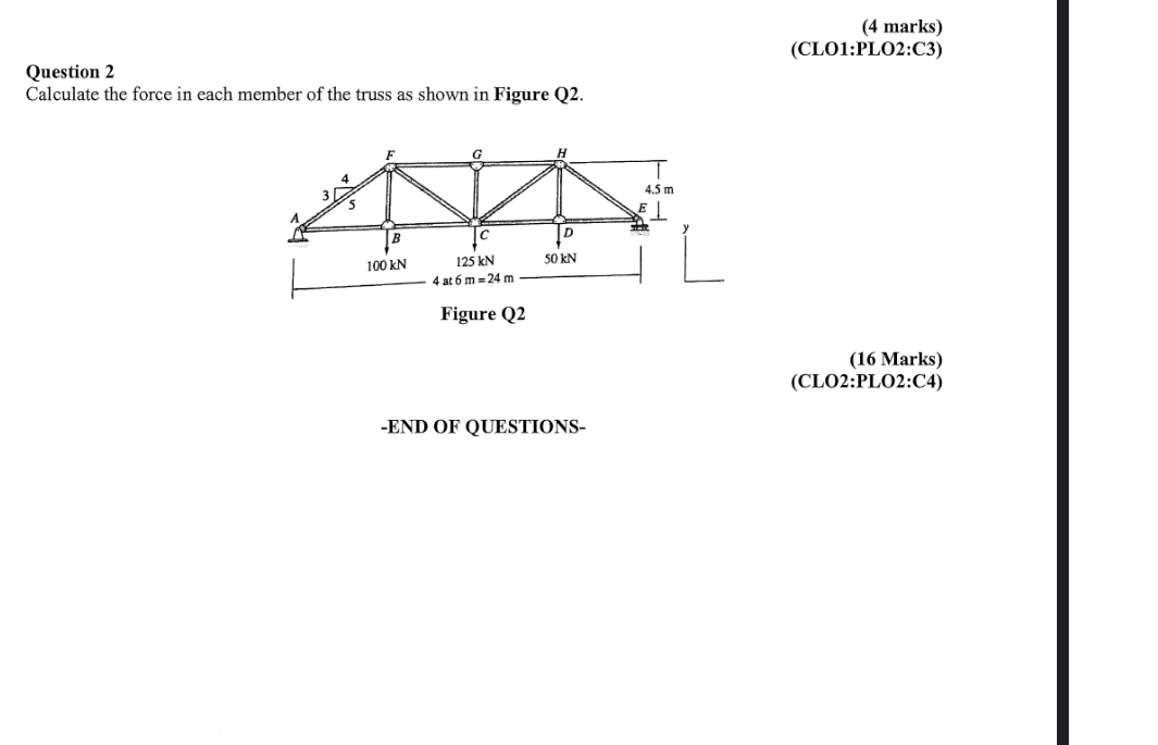 Solved (4 ﻿marks)(CLO1:PLO2:C3)Question 2Calculate the force | Chegg.com