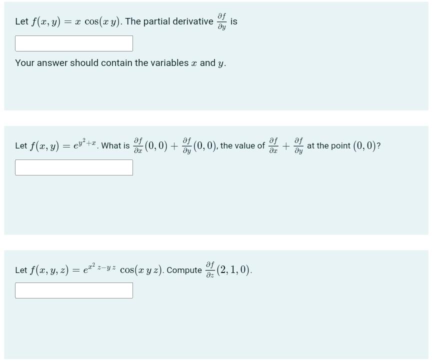 Solved \r\nLet \\( f(x, y)=x \\cos (x y) \\). The partial | Chegg.com